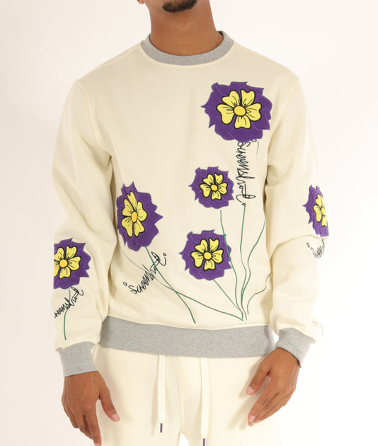 FLOWER EMB CREW NECK FLEECE SHIRTS - F11351 (CREAM) – Screenshotbrand