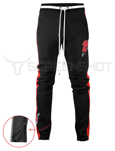 P11853-ROSE EMBROIDERY Slim Track Pants (BLACK/RED) – Screenshotbrand